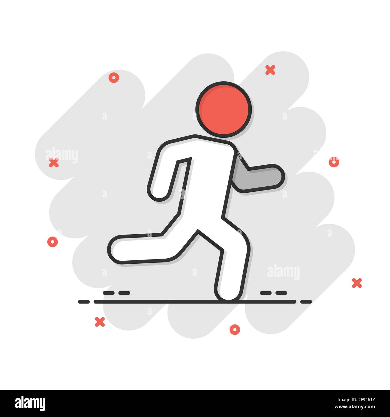 Running people sign icon in comic style. Run silhouette vector cartoon ...
