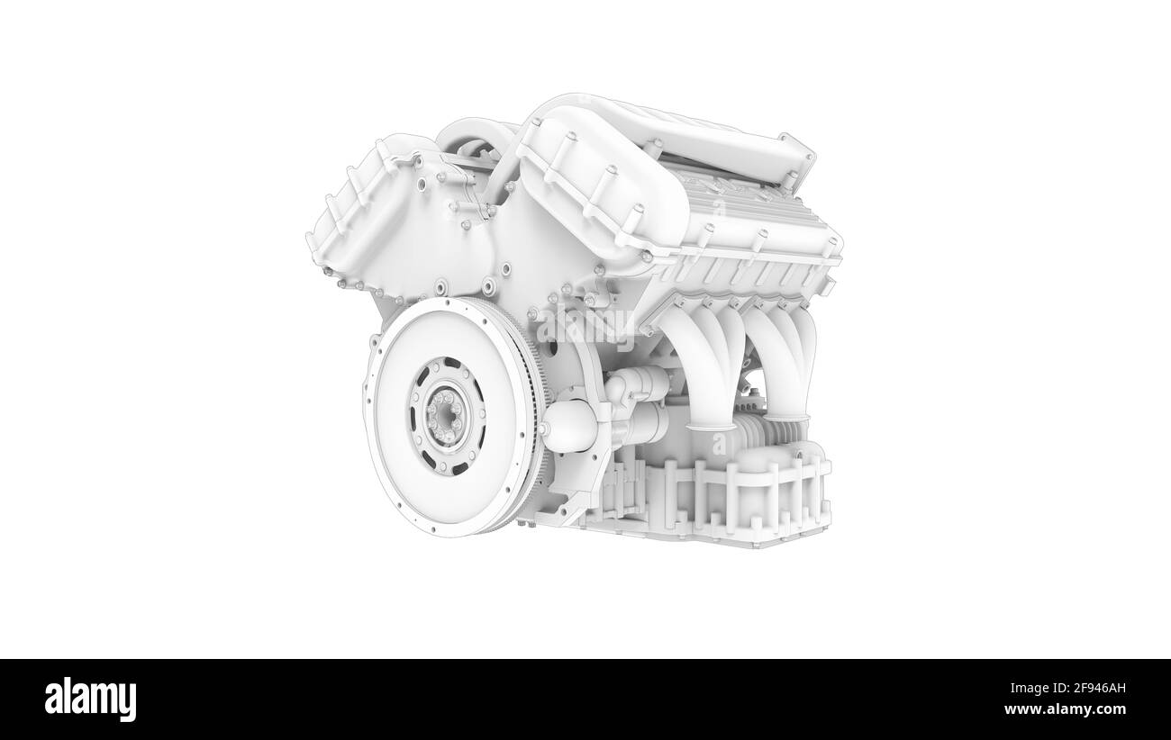 3D rendering of an engine technical components isolated on white ...