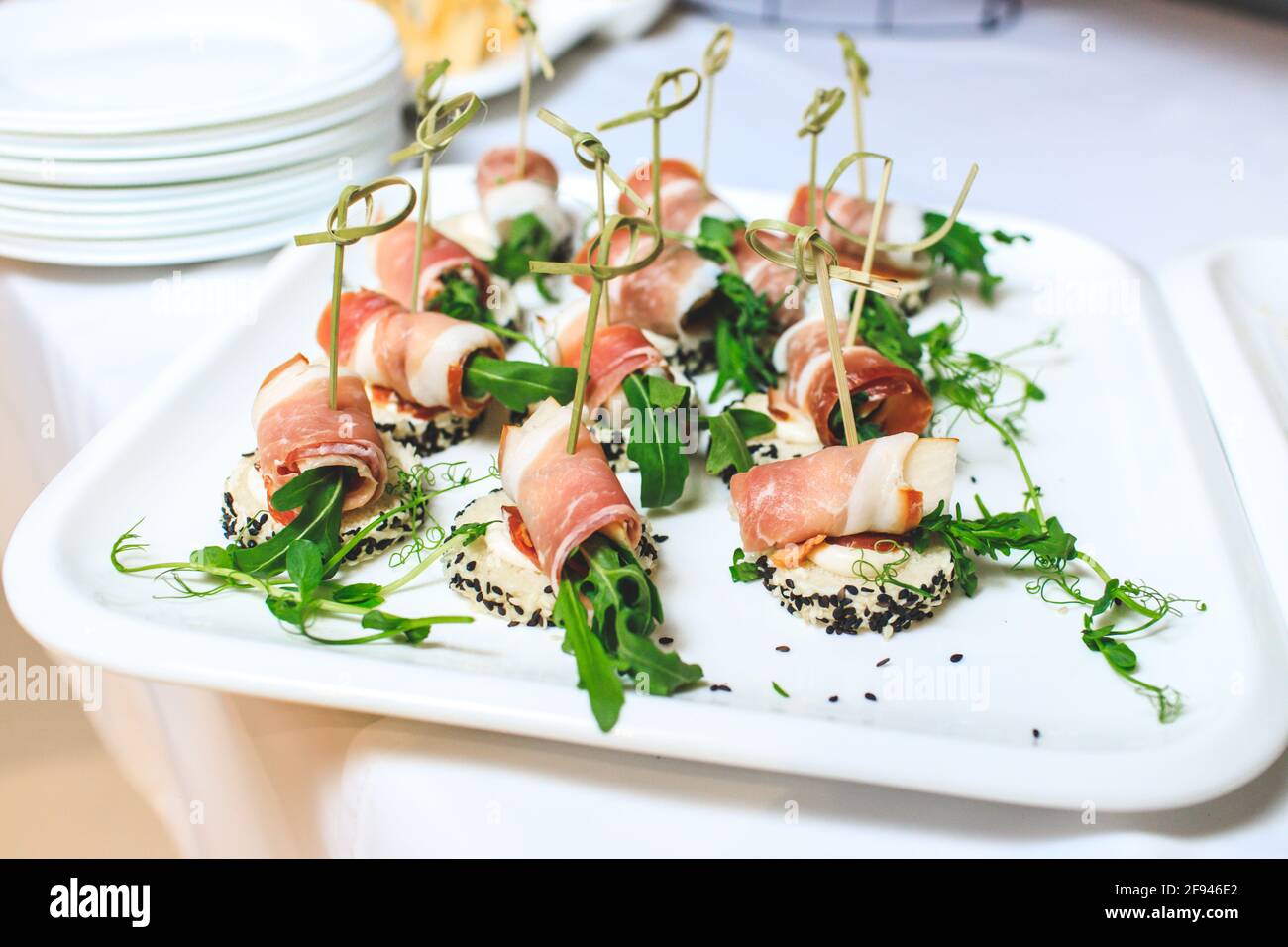 Catering service. Snacks for guests on the table Stock Photo - Alamy