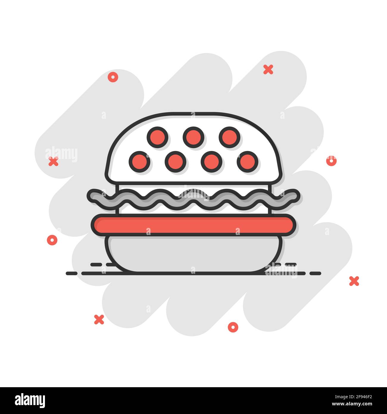 Burger sign icon in comic style. Hamburger vector cartoon illustration ...