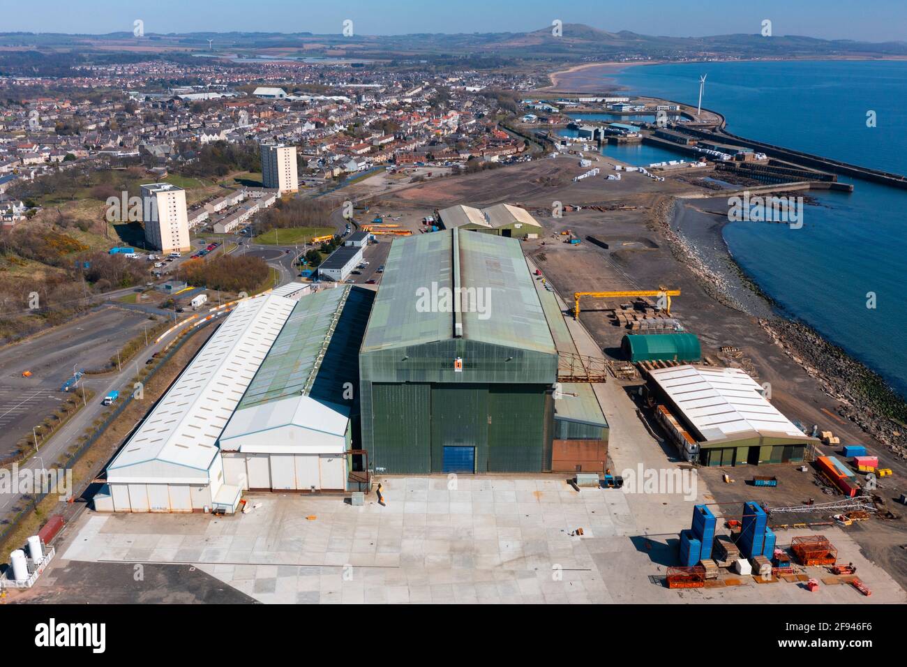 Methil, Scotland, UK. 16 April 2021. A Methil fabrication yard in Fife ...