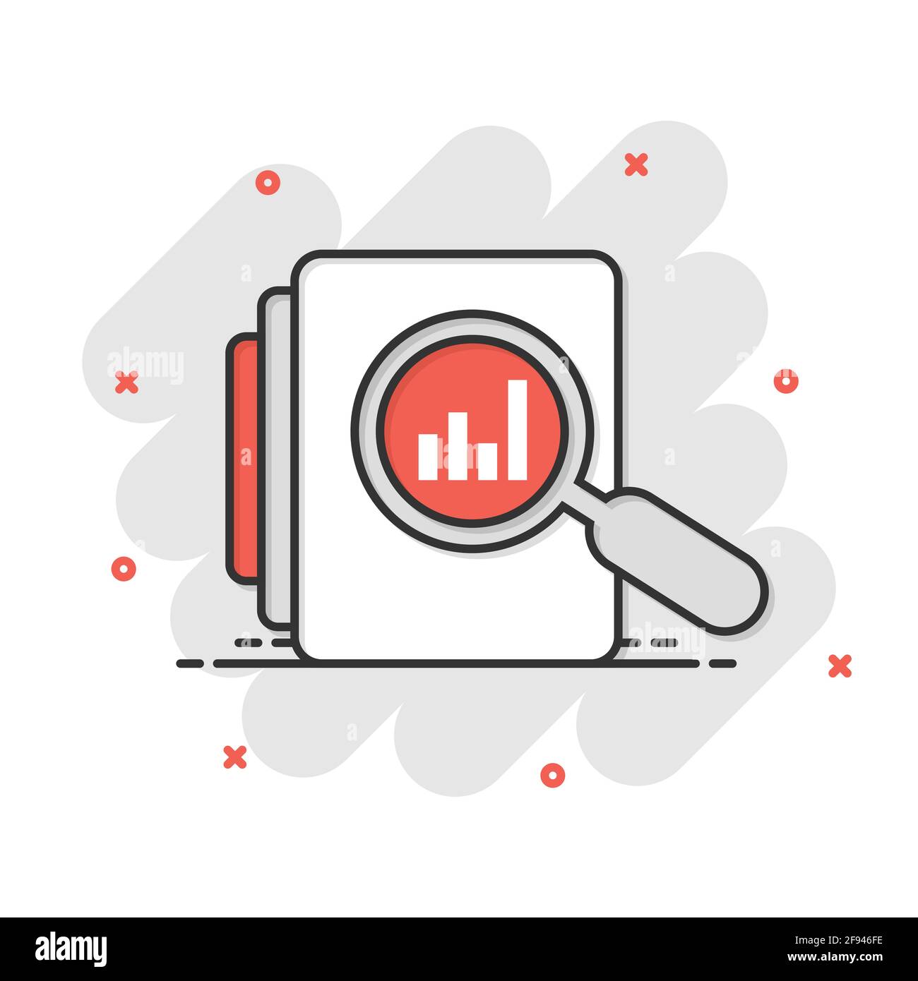 Audit document icon in comic style. Result report vector cartoon illustration on white isolated ...