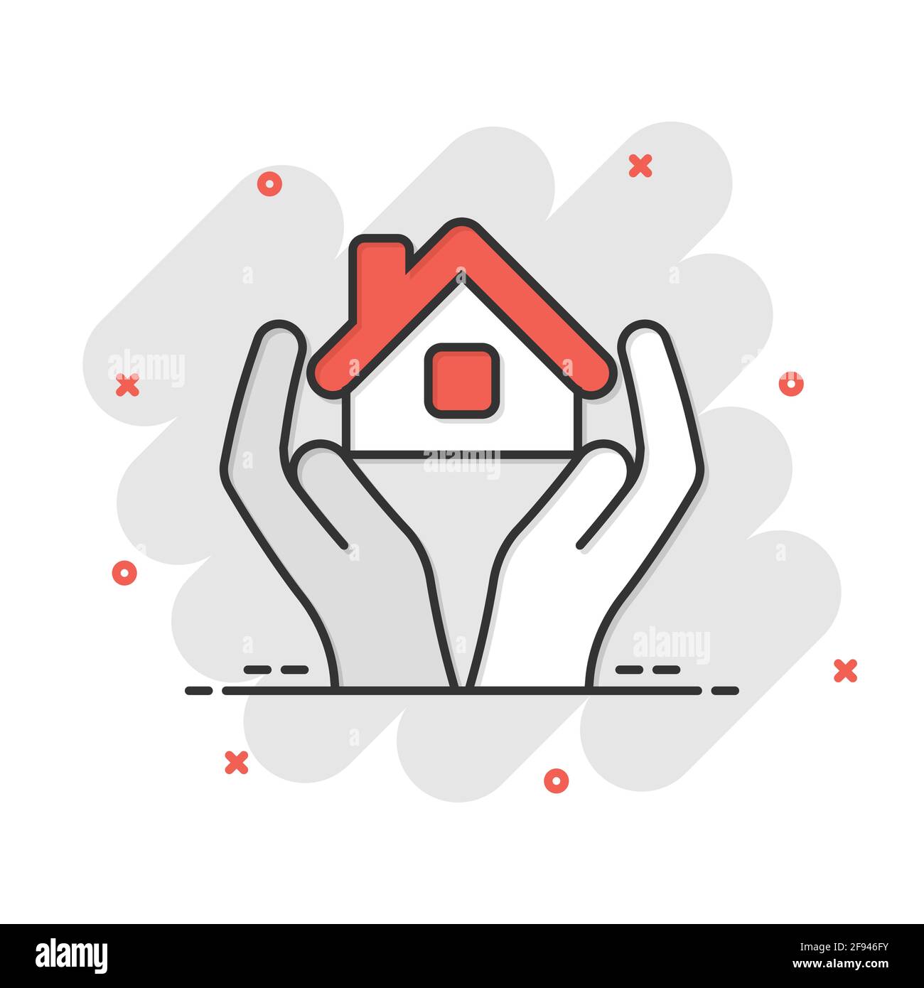 Home care icon in comic style. Hand hold house vector cartoon ...