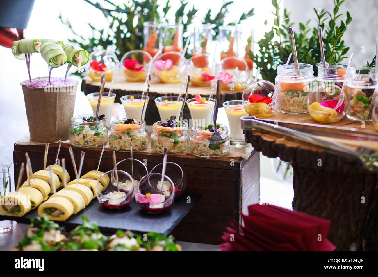 Delicious snacks at the banquet. Catering on banquet Stock Photo - Alamy