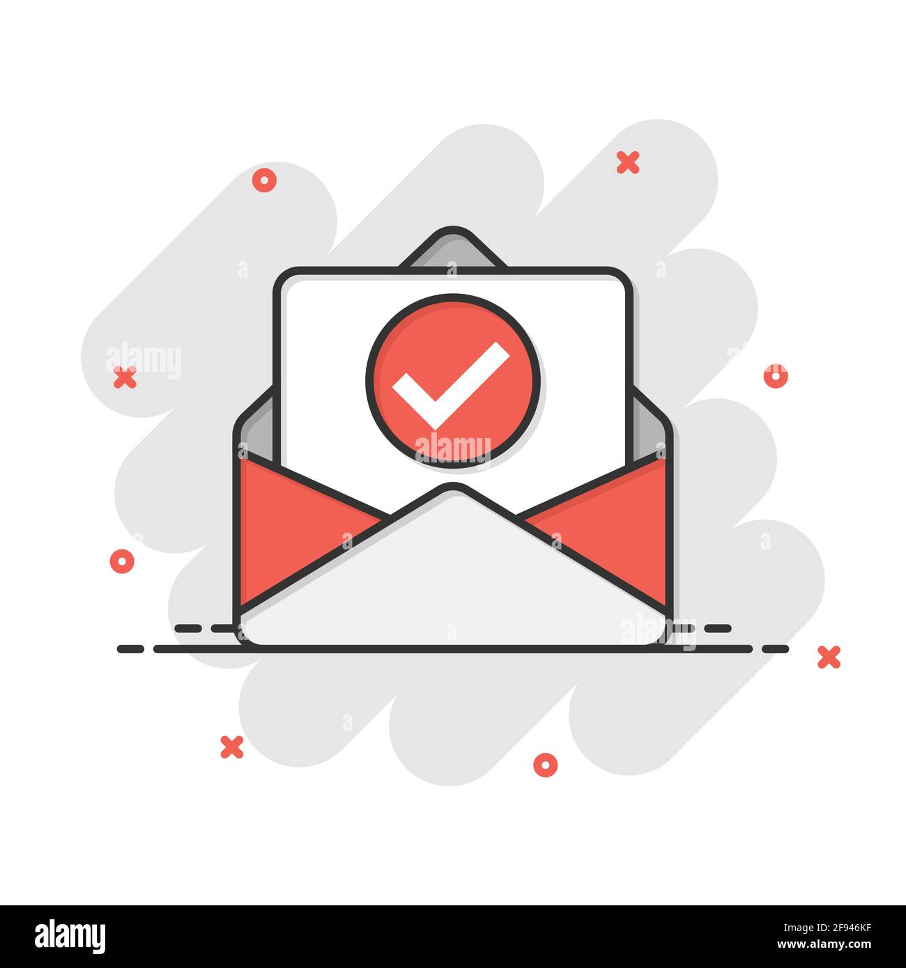 Envelope with confirmed document icon in comic style. Verify cartoon ...