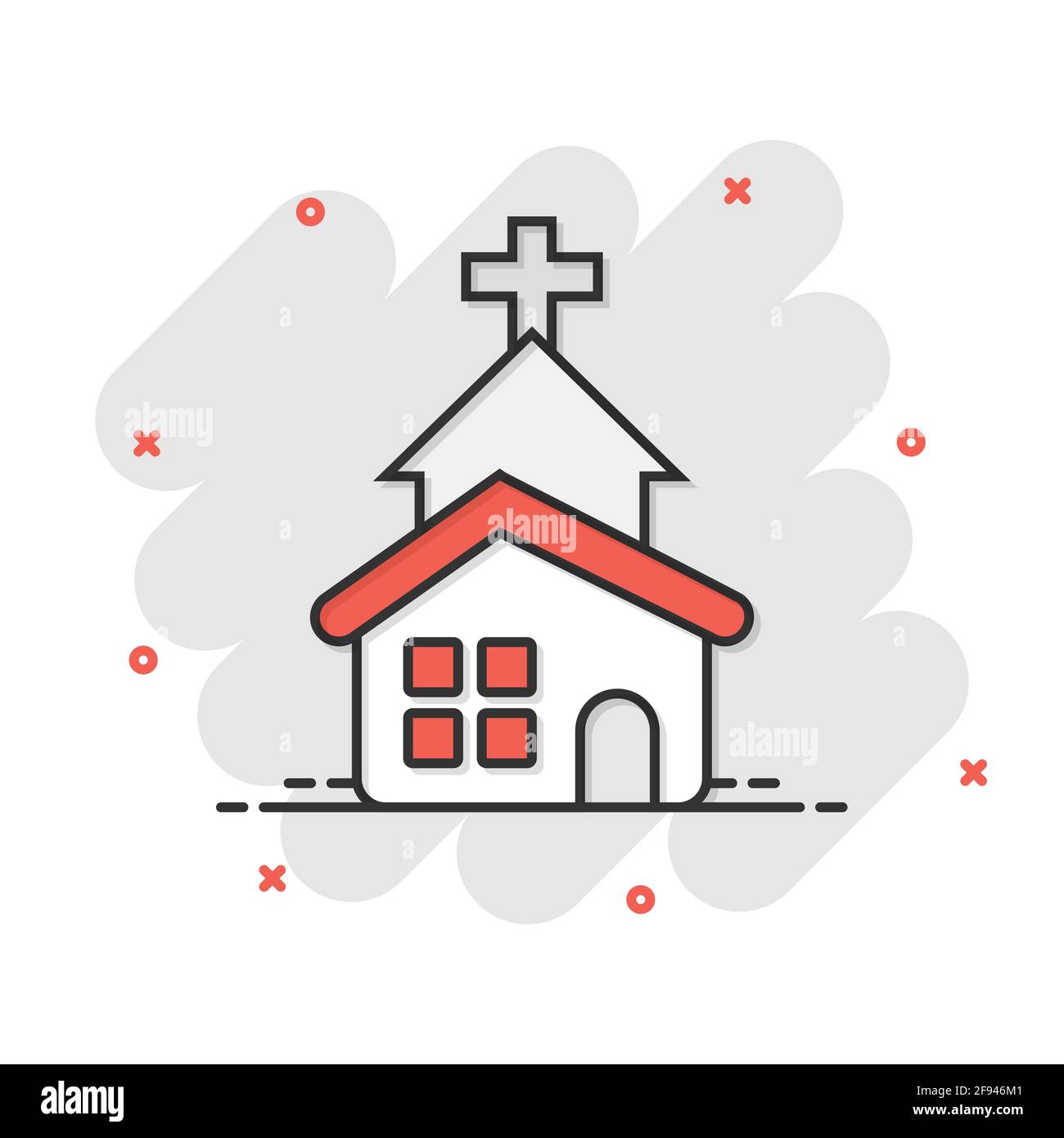 Church icon in comic style. Chapel vector cartoon illustration on white ...