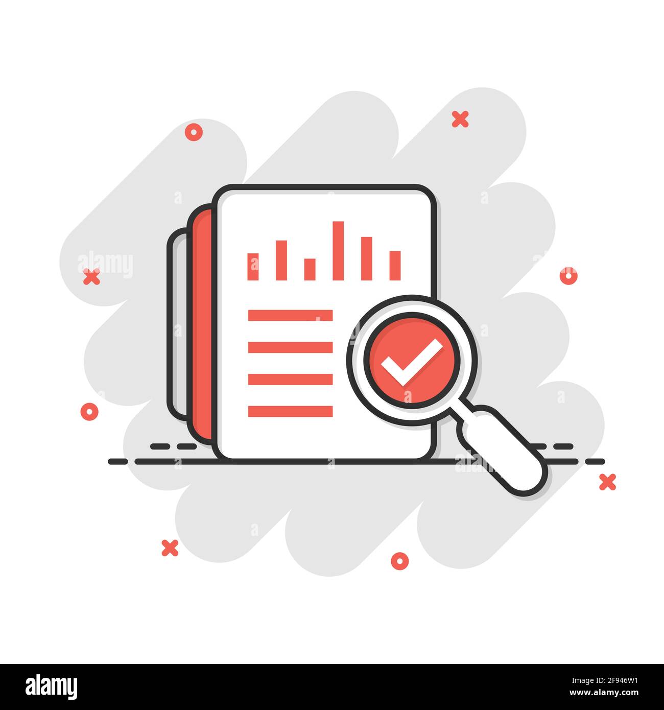Audit document icon in comic style. Result report vector cartoon illustration on white isolated ...