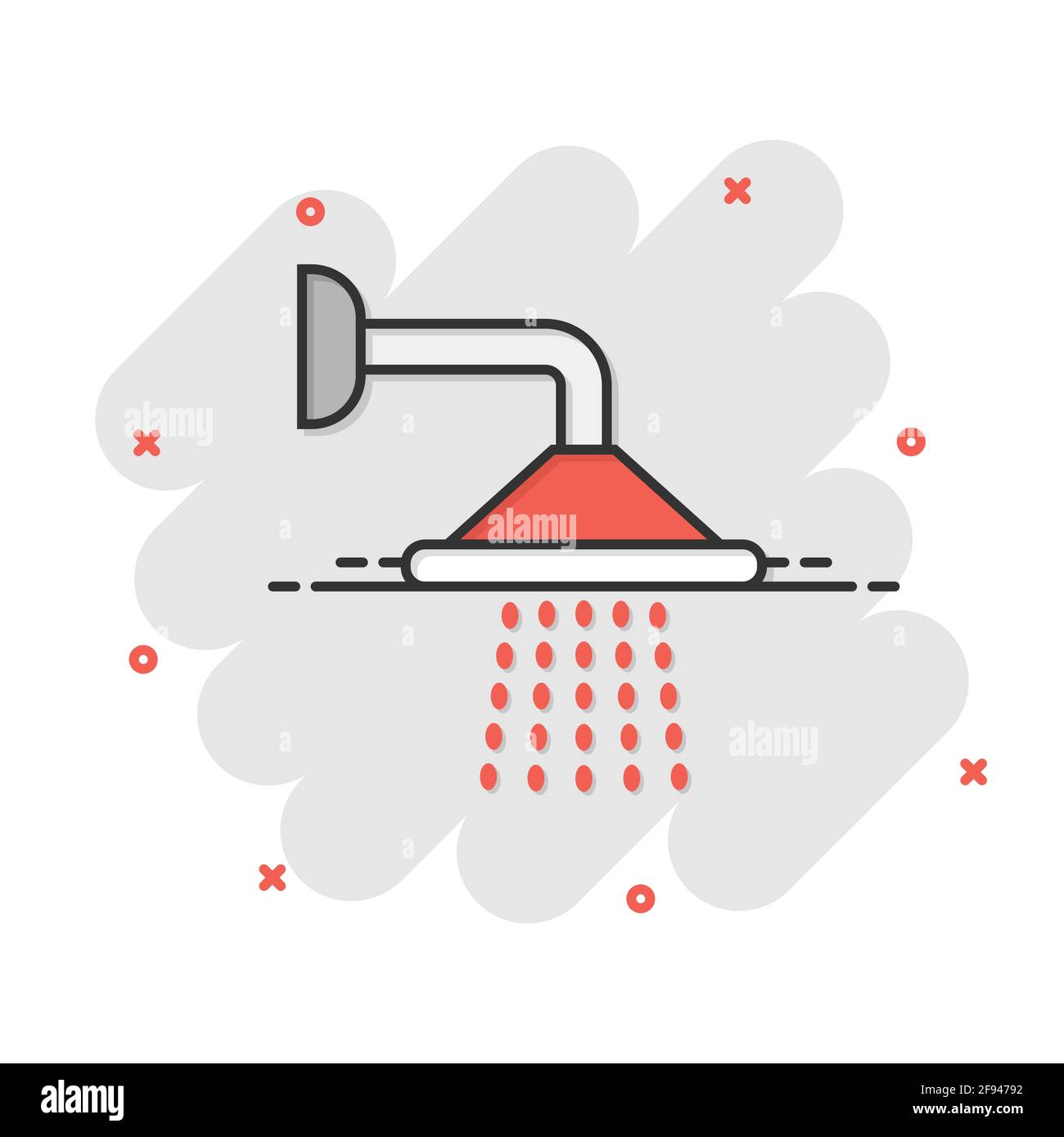 Shower sign icon in comic style. Bathroom water device vector cartoon ...