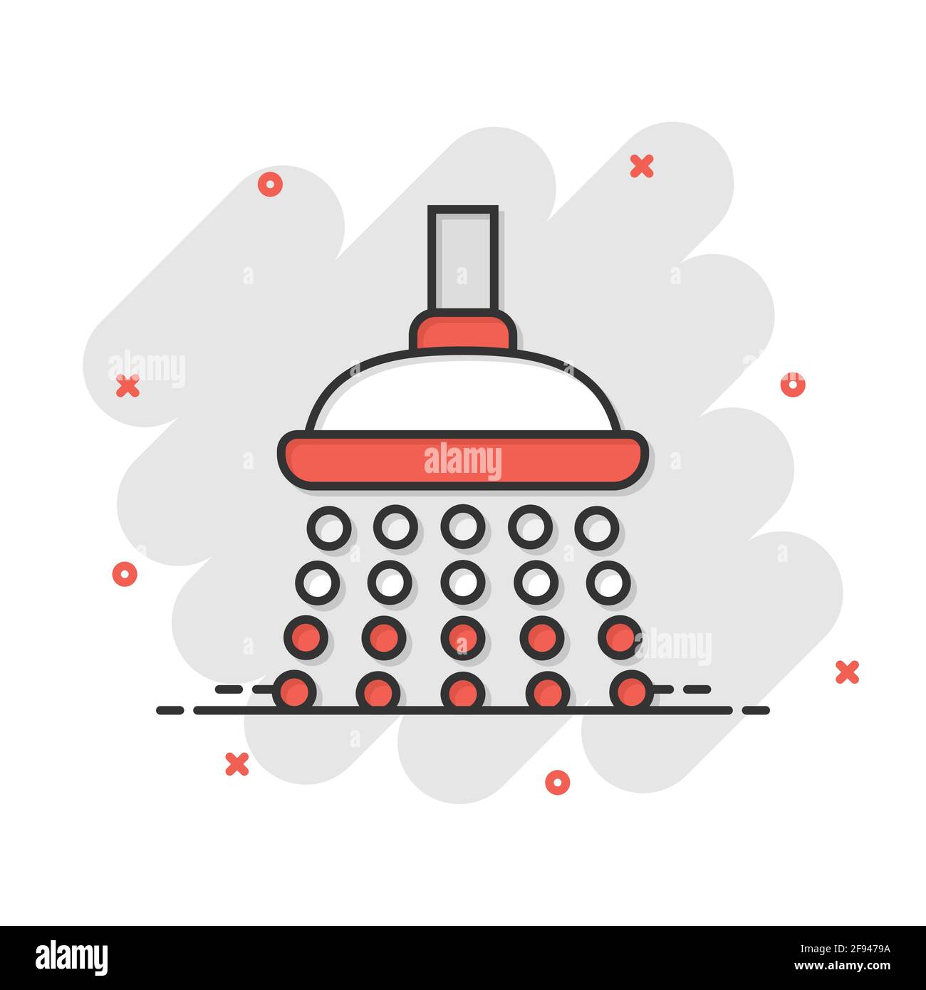 Shower sign icon in comic style. Bathroom water device vector cartoon ...