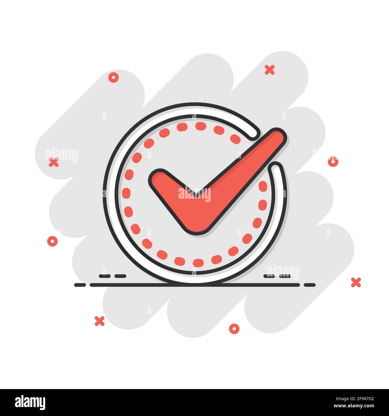 Check mark sign icon in comic style. Confirm button cartoon vector ...