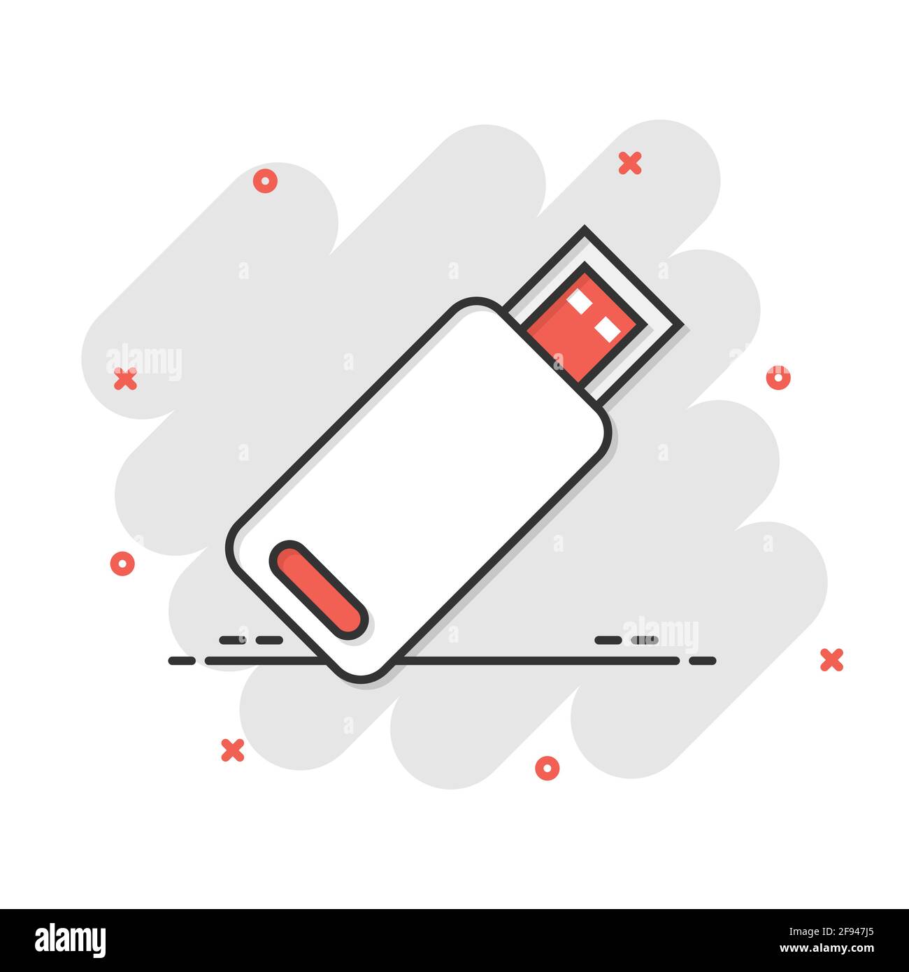 Usb drive icon in comic style. Flash disk vector cartoon illustration ...