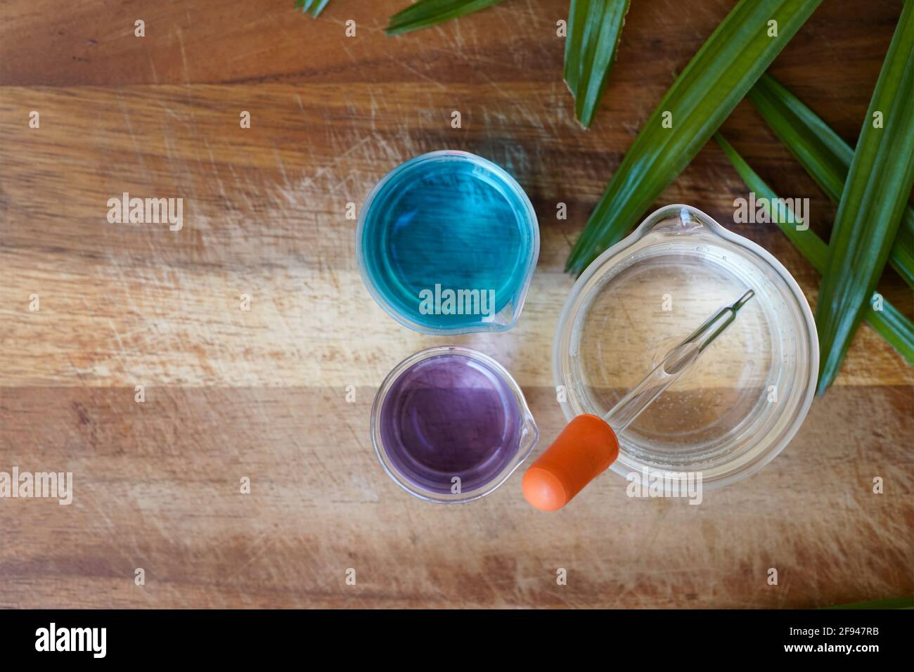 Chemicals for beauty care on wooden background (Top View). Potassium ...