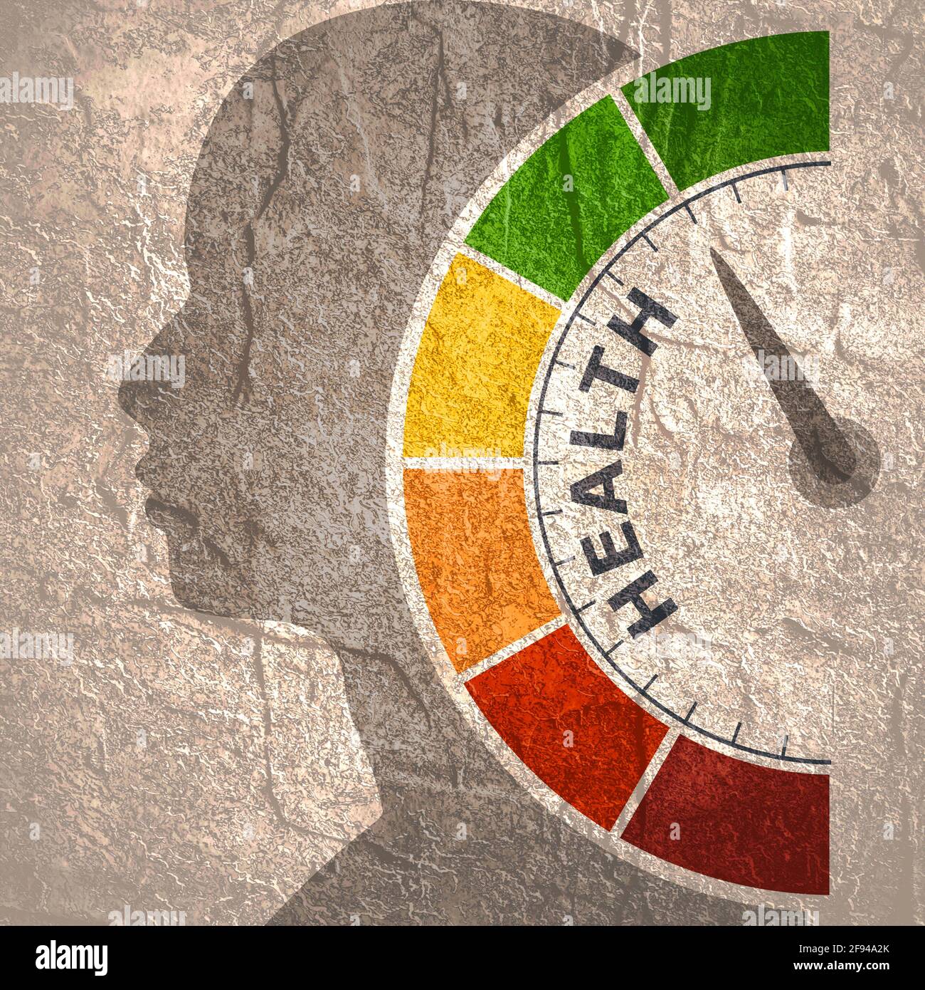 Color scale with arrow from red to green. The health level measuring ...