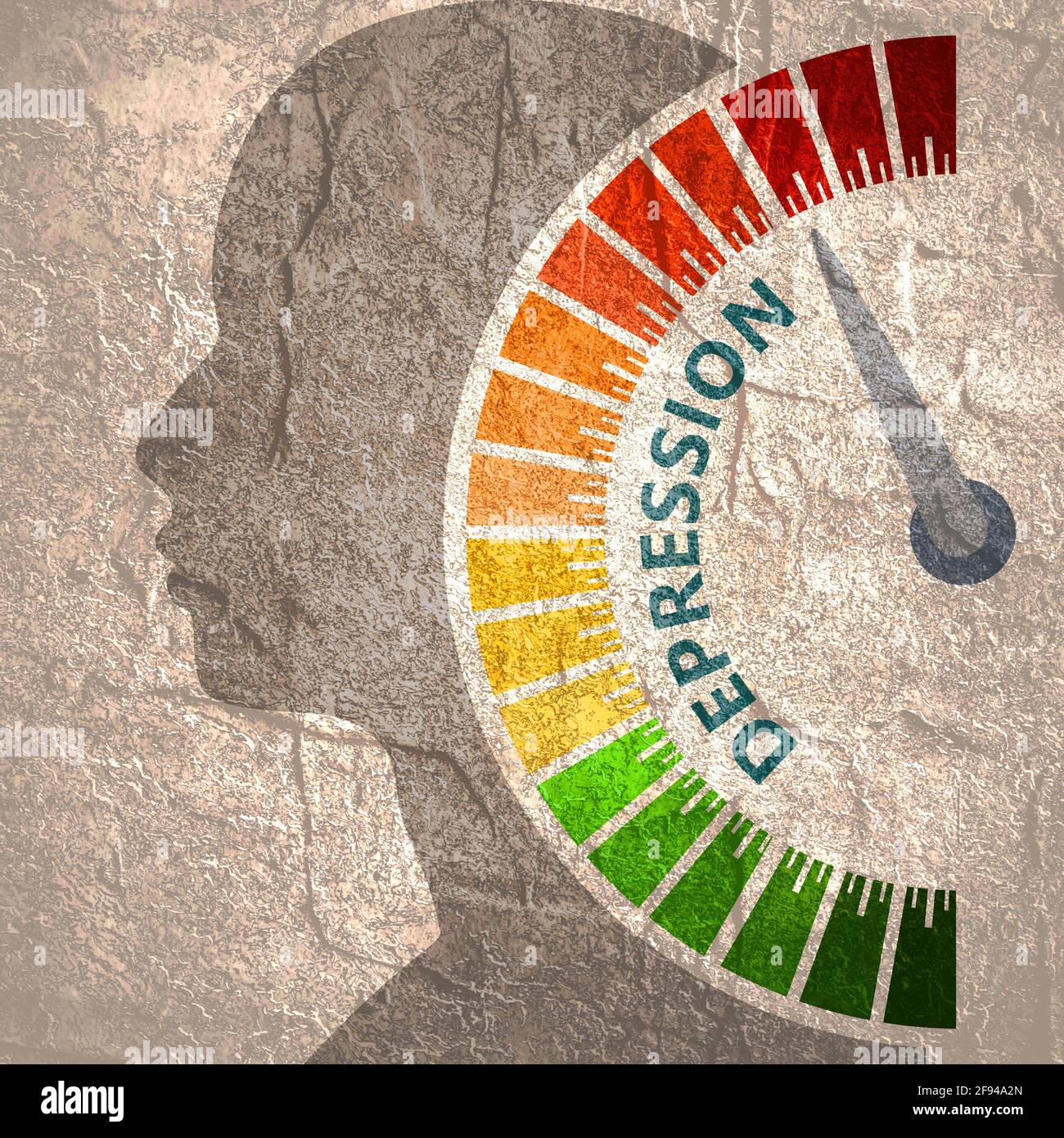 Color scale with arrow from green to red. The depression level ...