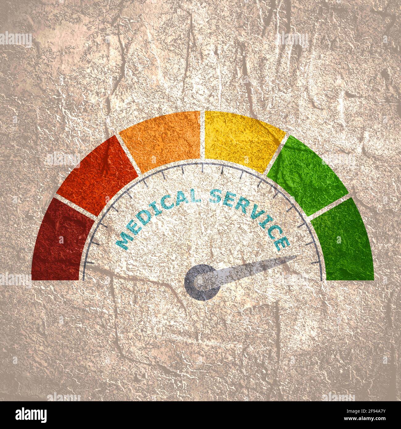 Color scale with arrow from red to green. The medical service level ...