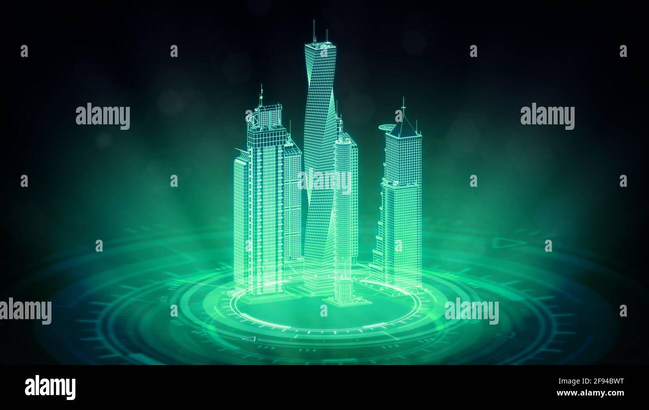 poligonal city buildings 3d renders, cg industry 3d illustration Stock ...