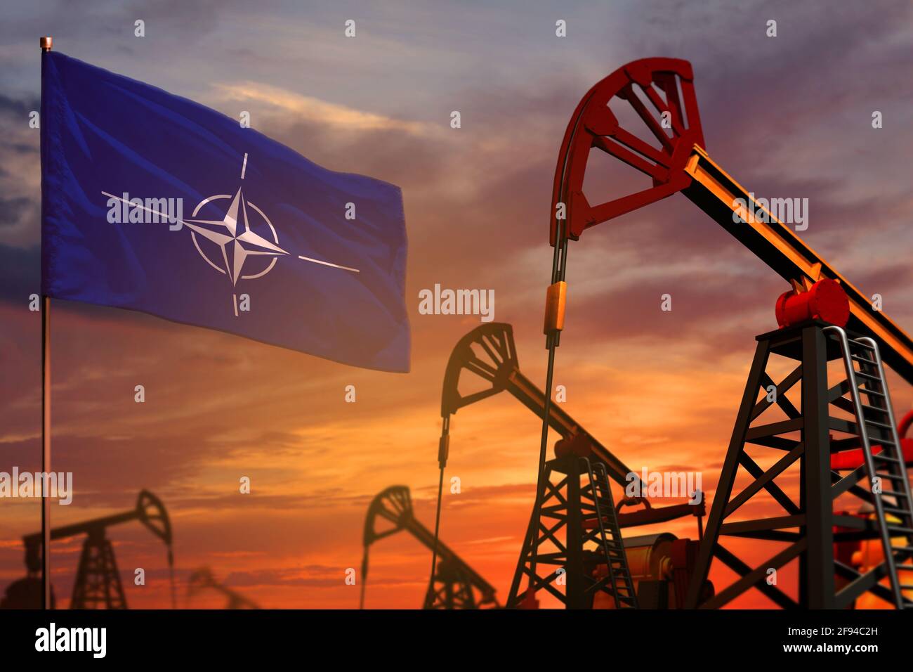 NATO oil industry concept, industrial illustration. NATO flag and oil ...