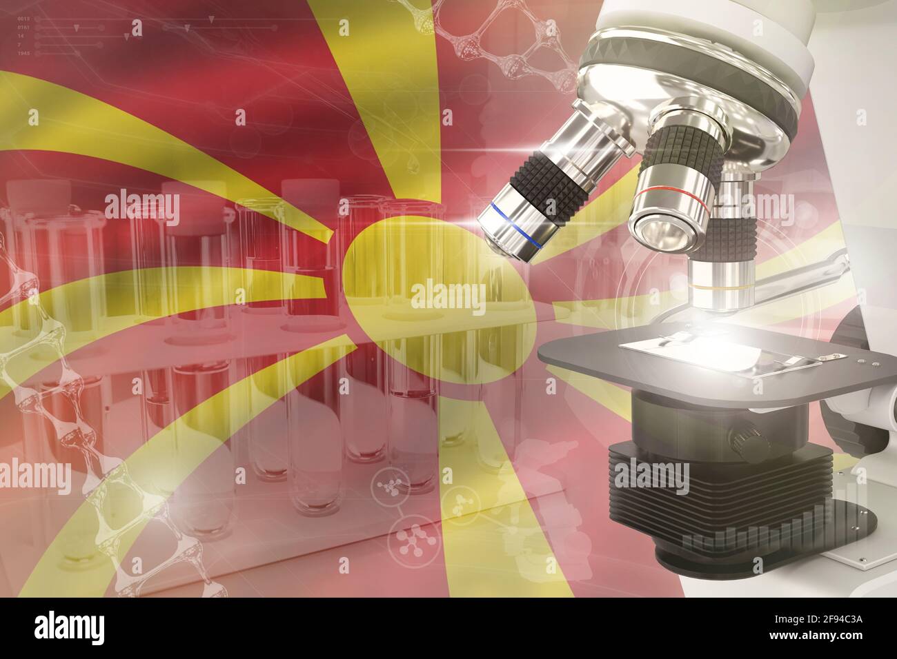Microscope on Macedonia flag - science development digital background ...
