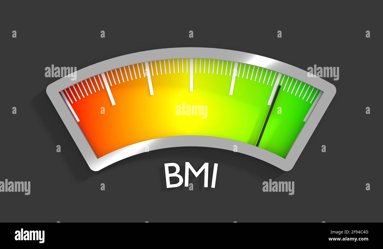 Body mass index meter read level result. Color scale with arrow from ...