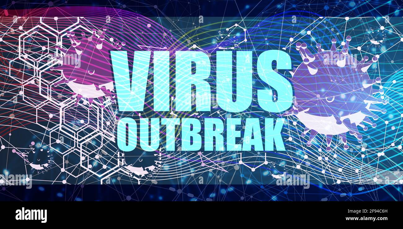 Abstract virus image on backdrop and text. Virus outbreak danger ...