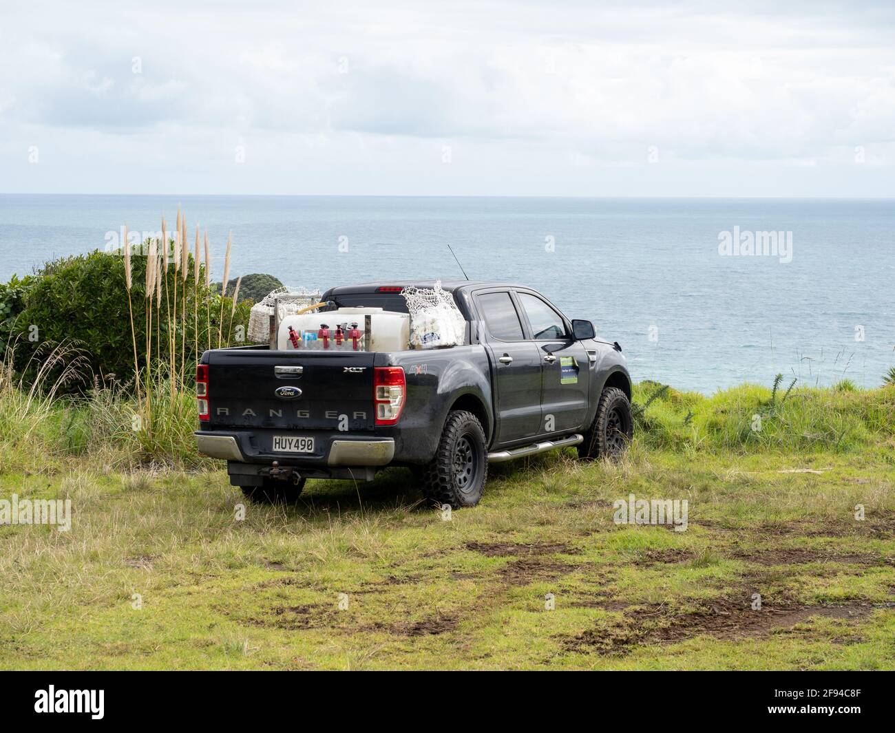 AUCKLAND, NEW ZEALAND - Apr 15, 2021: View of black Ford Ranger pickup ...