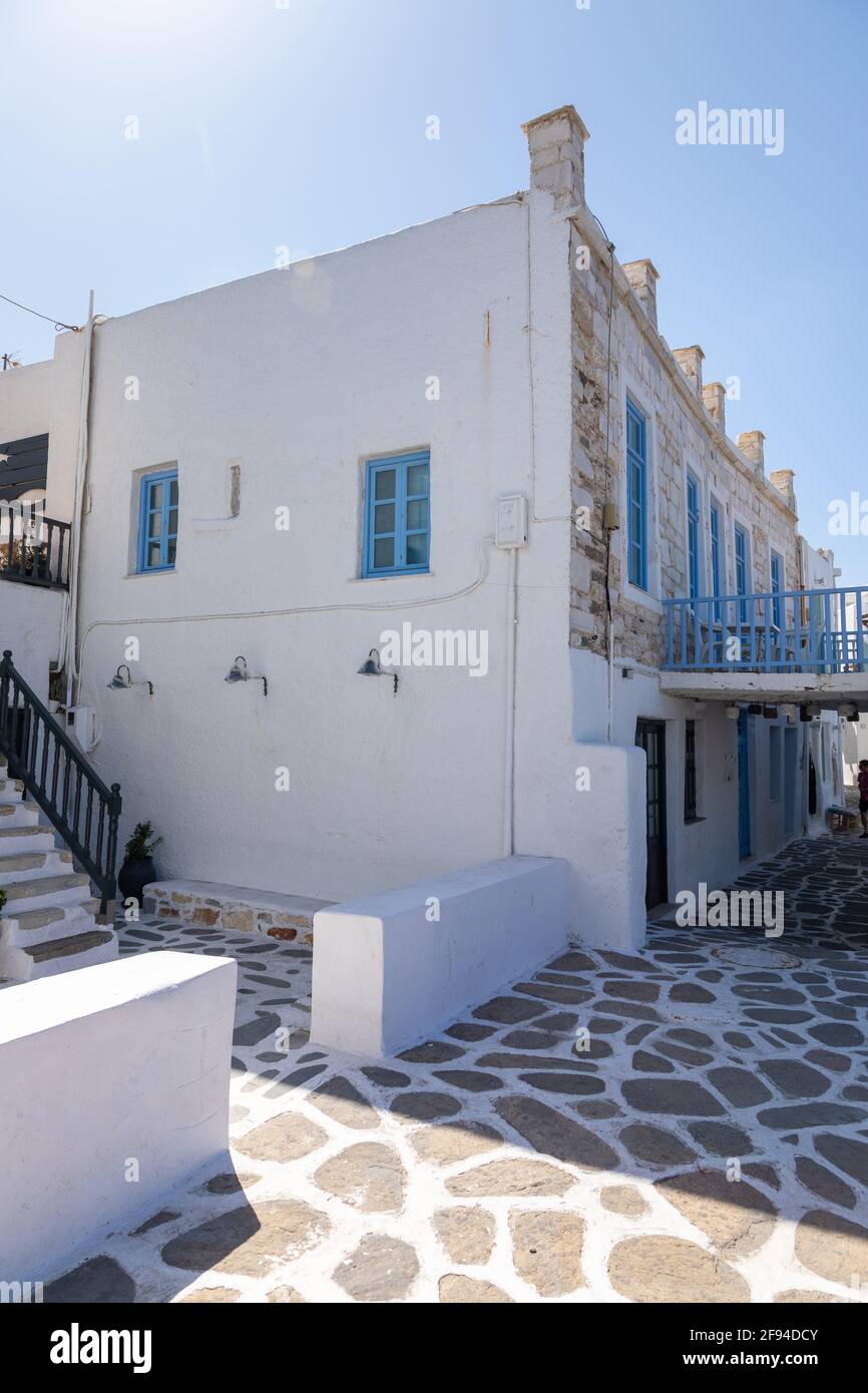 Naoussa, Paros Island, Greece - 27 September 2020: View of the narrow ...