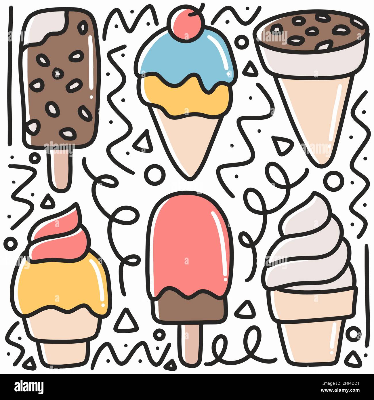 Hand Drawn Ice Cream Doodle Set Stock Vector Image And Art Alamy
