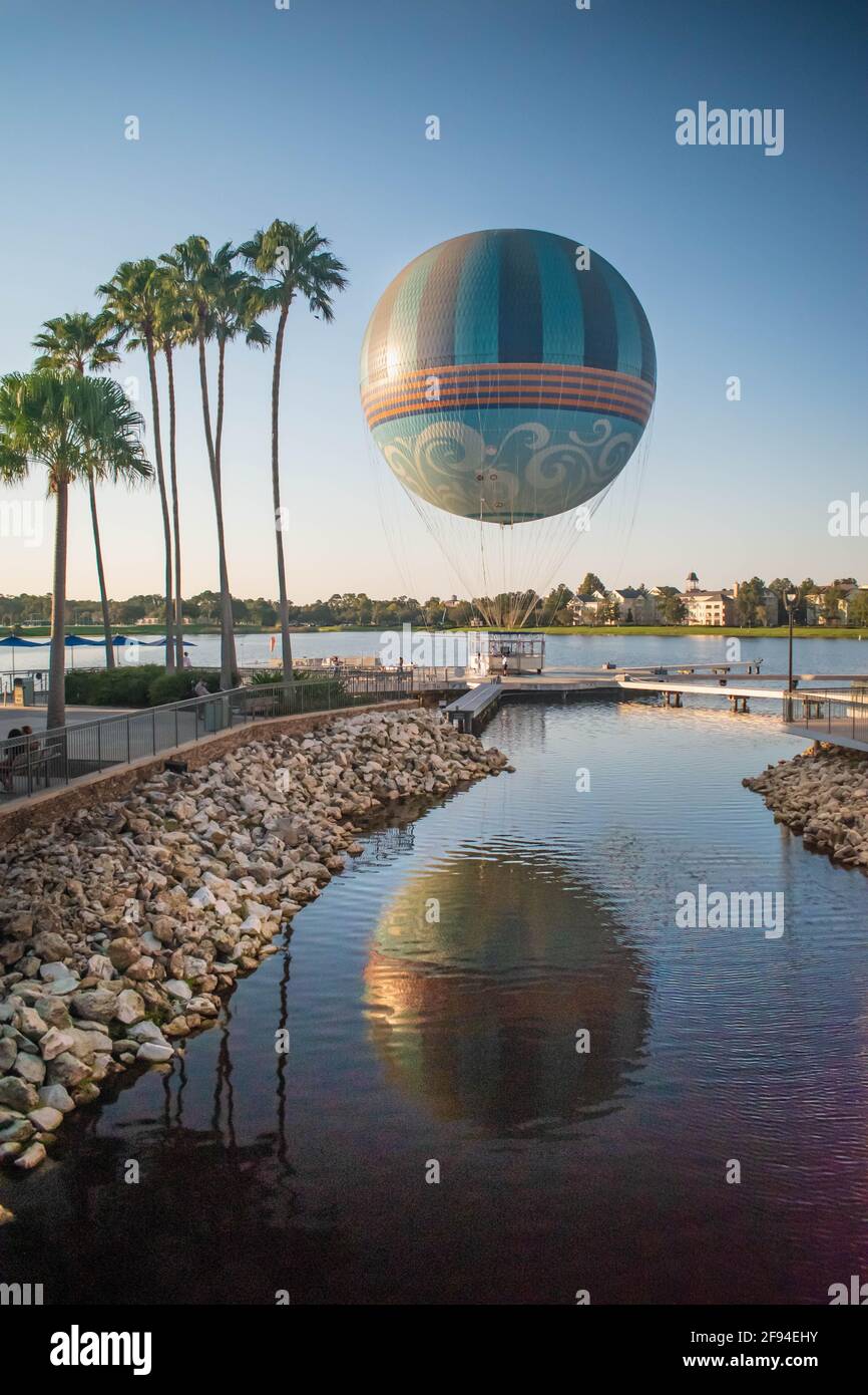 Orlando, Florida. October 13, 2020. Hot air balloon reflecting over ...