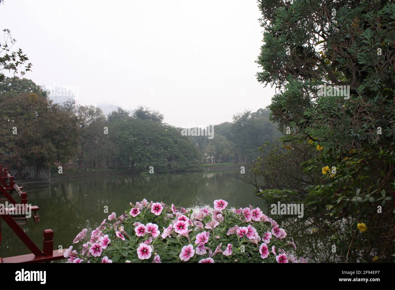 Wide views of Hoan Kiem Lake from different locations: The full bridge ...