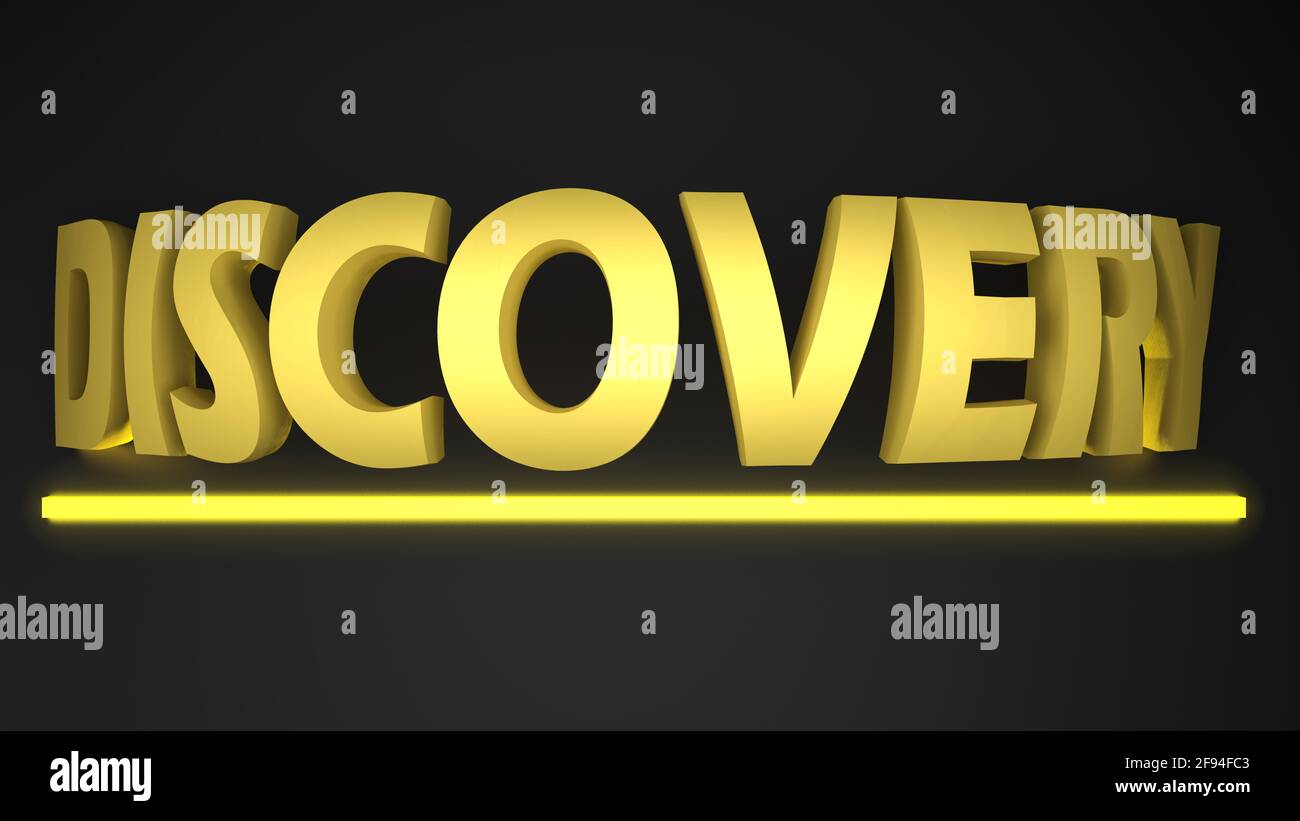 DISCOVERY yellow write on black background with yellow lighted bar - 3D ...