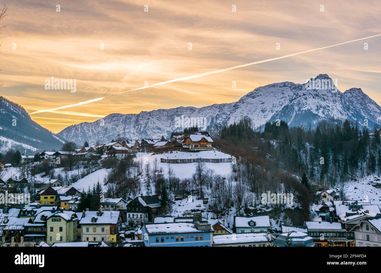 Aerial view of Bad Aussee town famous for skiing and spa treatment ...