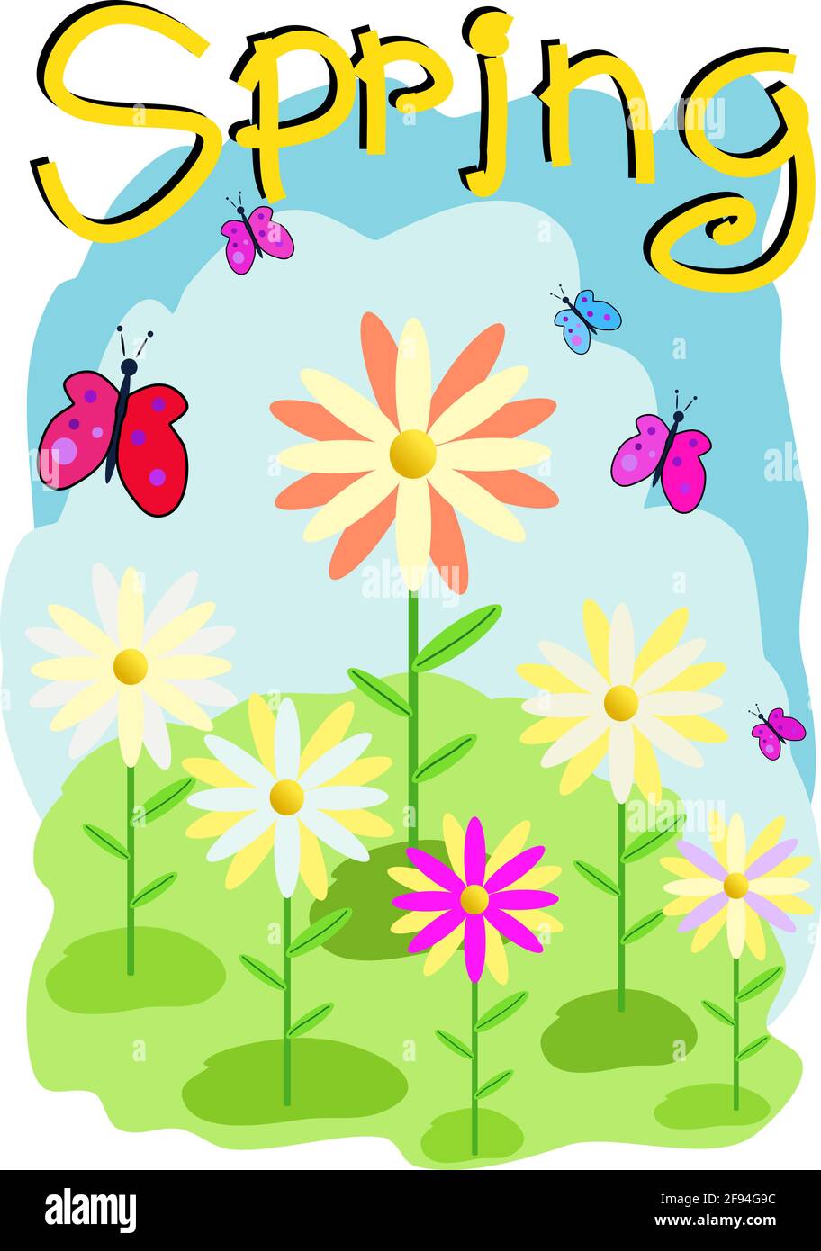 Spring season illustration with flowers Stock Photo - Alamy