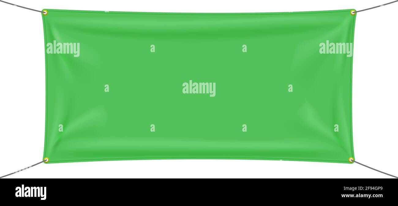 Green textile banner with folds isolated on white background Stock ...