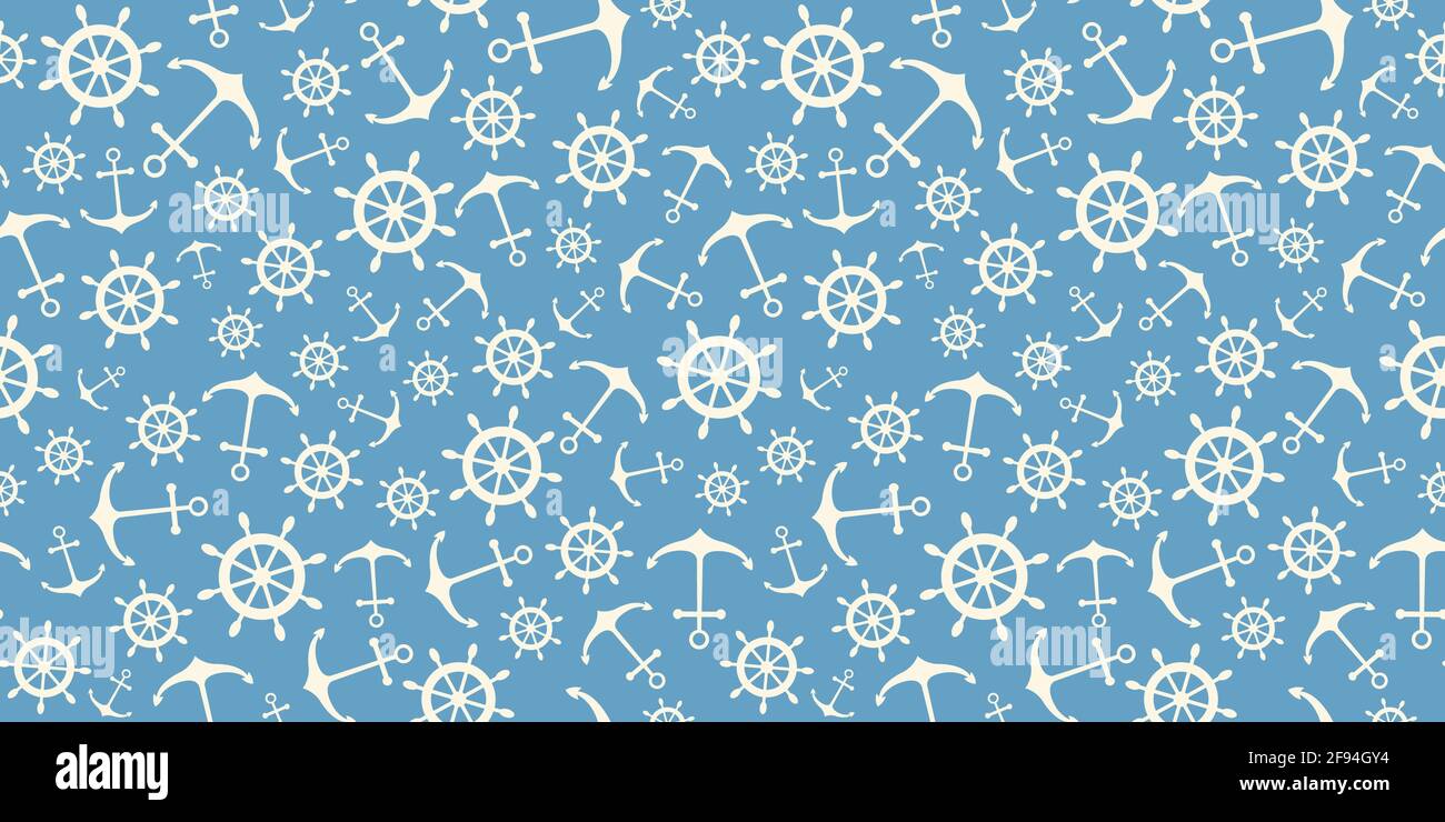 Nautical seamless pattern with ship wheels and anchors Stock Vector ...