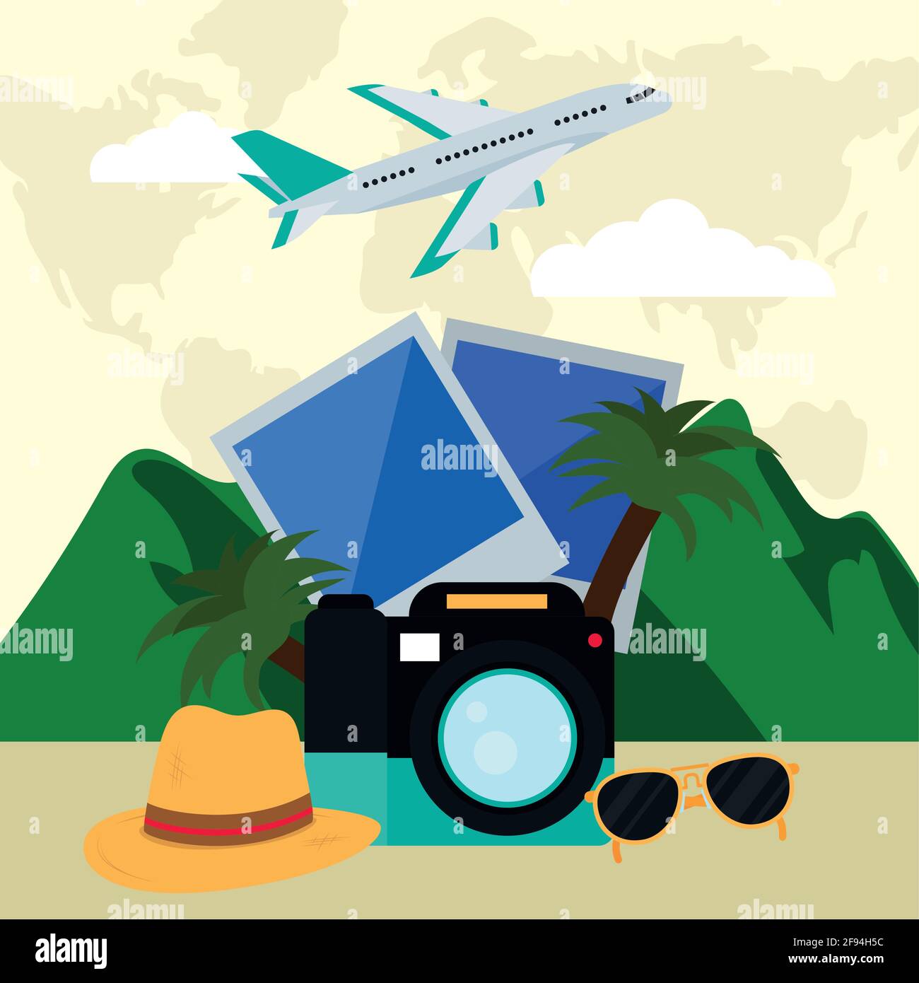 travel camera with trip icons Stock Vector Image & Art - Alamy