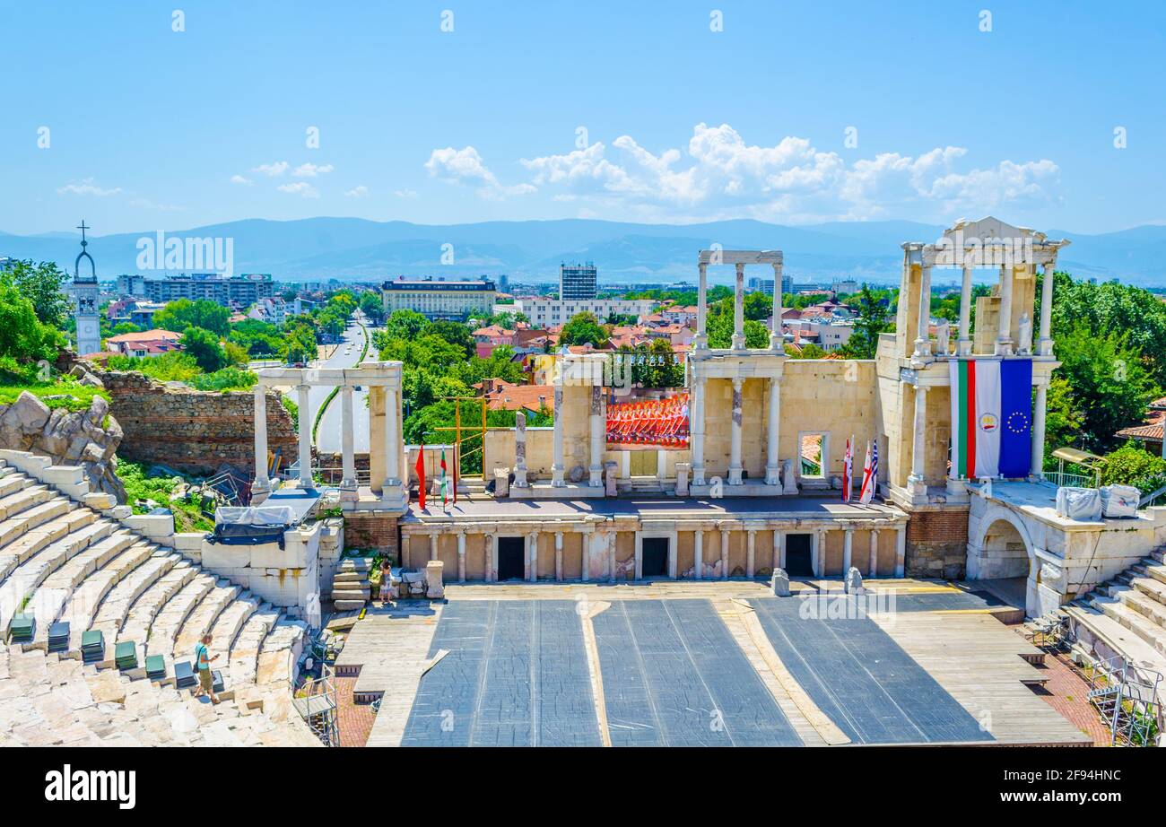 View of an ancient theatre in the Bulgarian city Plovdiv Stock Photo ...