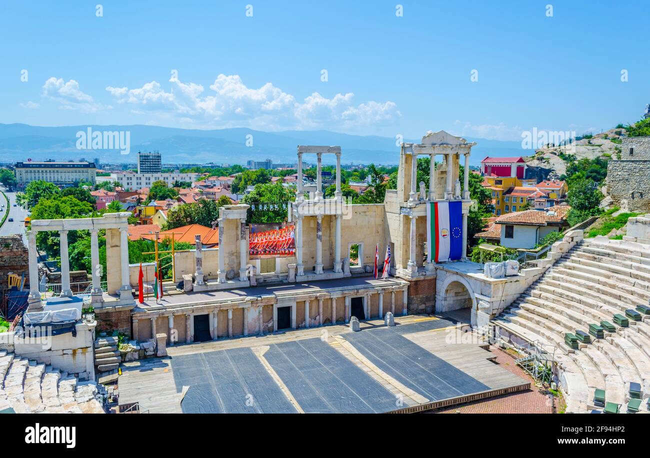 View of an ancient theatre in the Bulgarian city Plovdiv Stock Photo ...