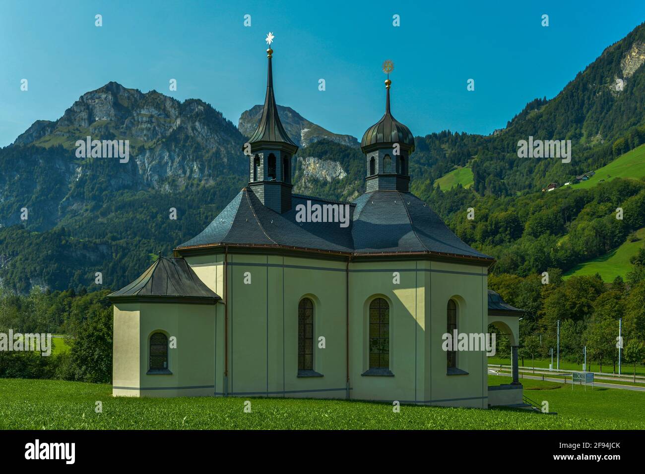 Grafenort church in the Swiss alps near Engelberg, in the Swiss Canton ...