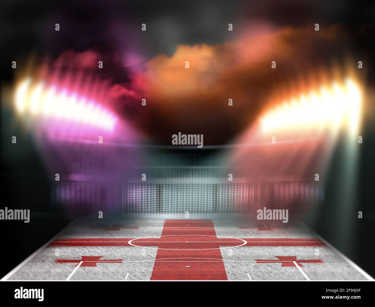 Football stadium with Georgia flag textured field. Night scene. Photo ...