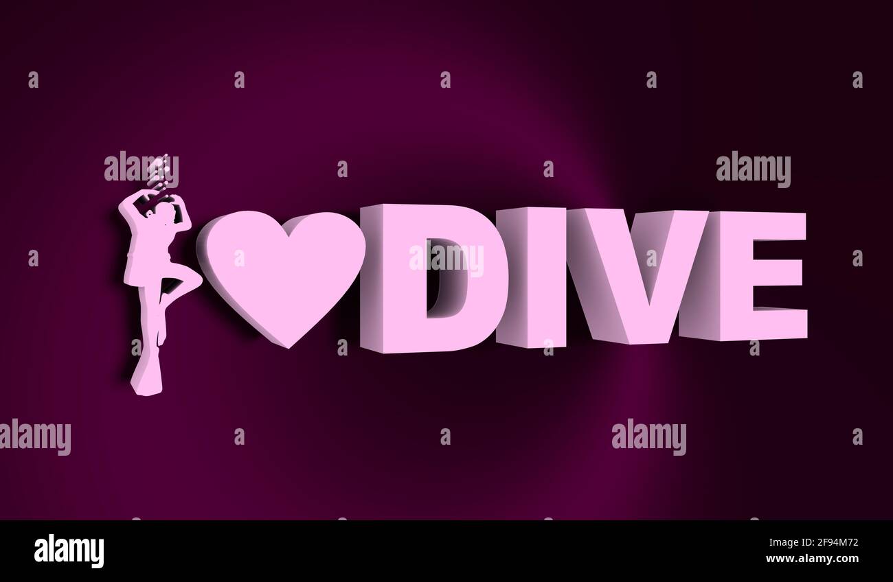 i love dive text with silhouette of diver and heart icon. The concept ...