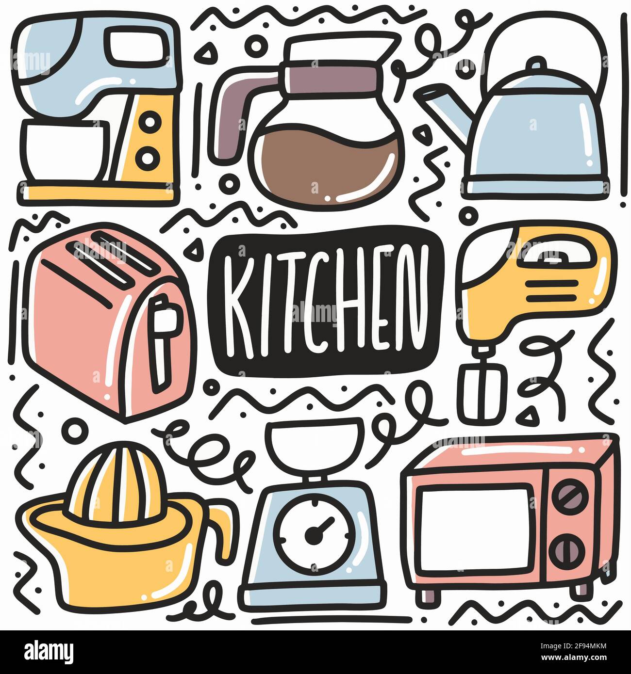 hand drawn kitchen equipment doodle set Stock Vector Image & Art - Alamy