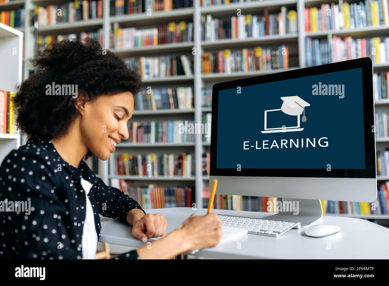 Online training, distance learning concept. African American teenage ...