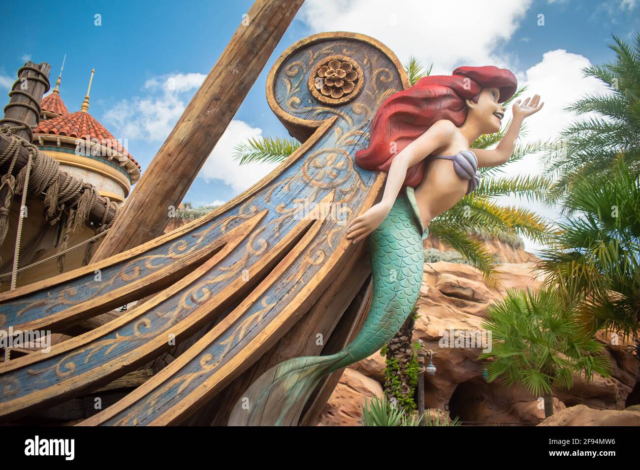 Orlando , Florida. September 21, 2020. Top view of Ariel statue in ...