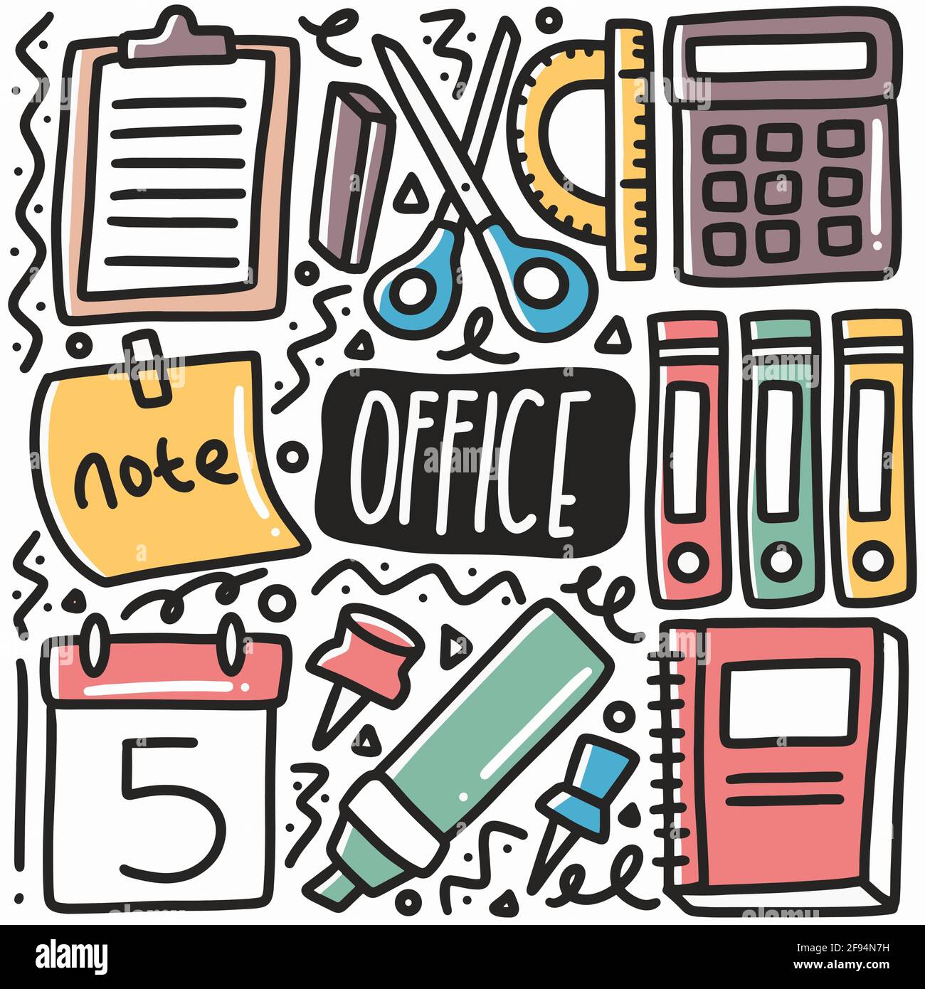 hand drawn office equipment doodle set Stock Vector Image & Art - Alamy