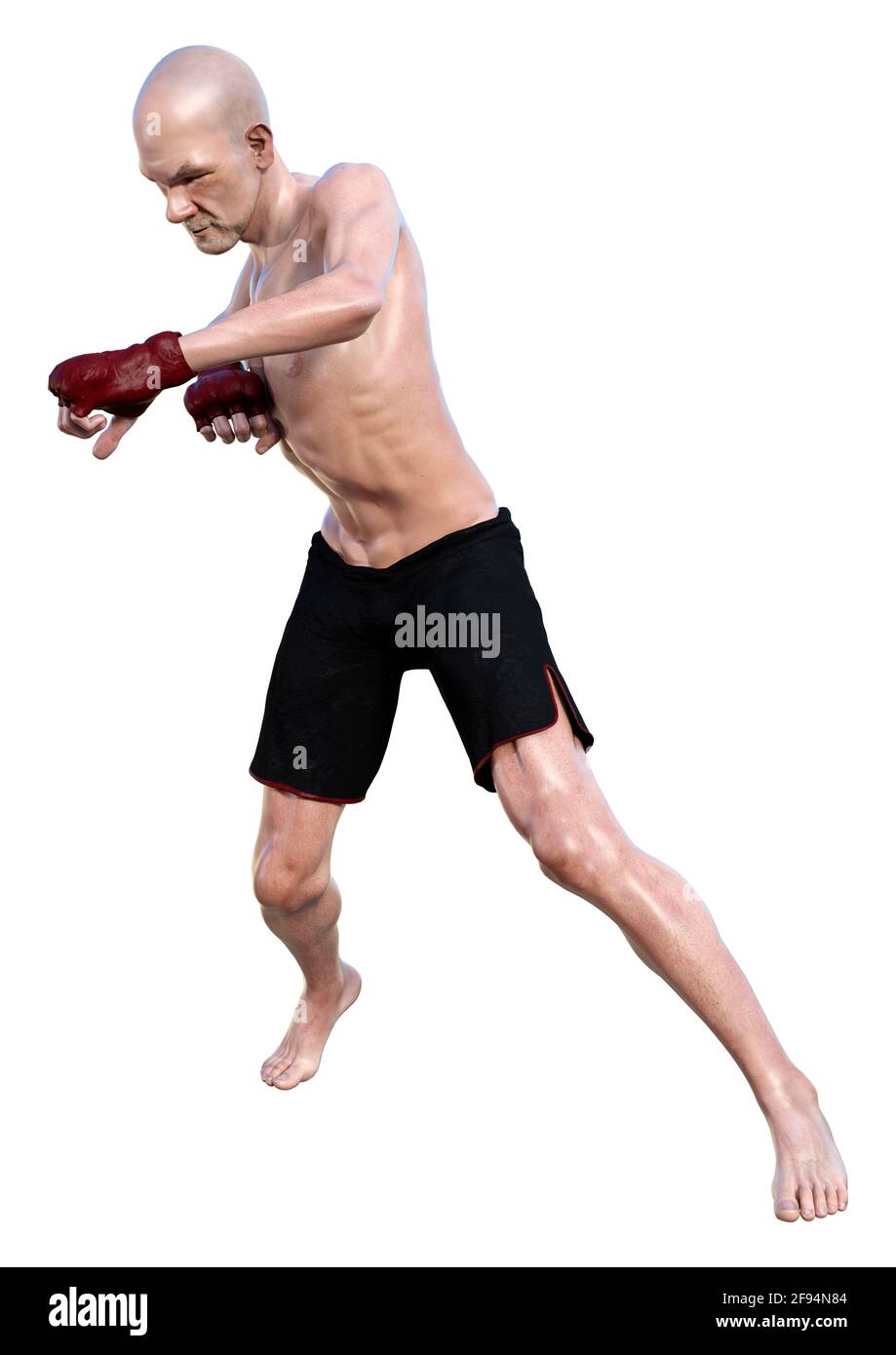 3D rendering of a senior man boxing isolated on white background Stock ...