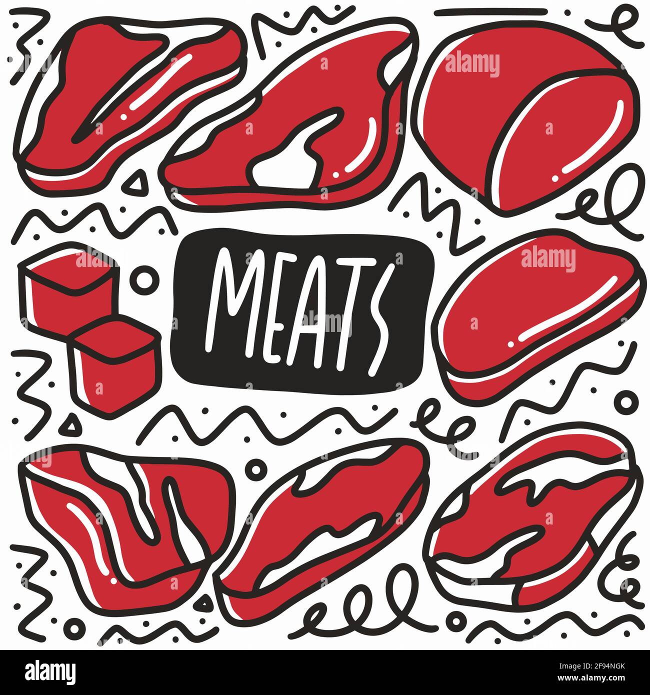 hand drawn raw meat doodle set Stock Vector Image & Art - Alamy