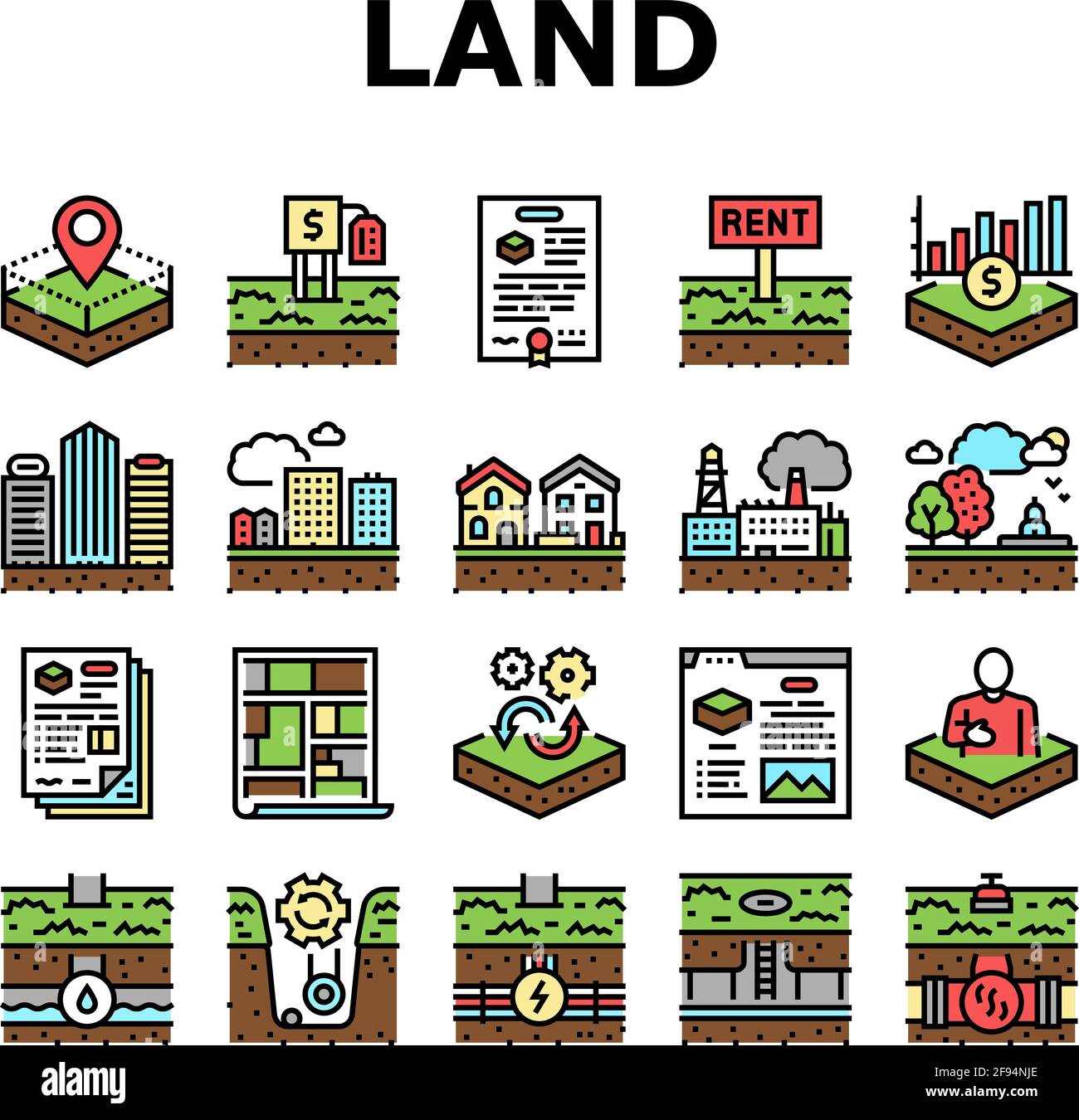Land Property Business Collection Icons Set Vector Stock Vector Image ...