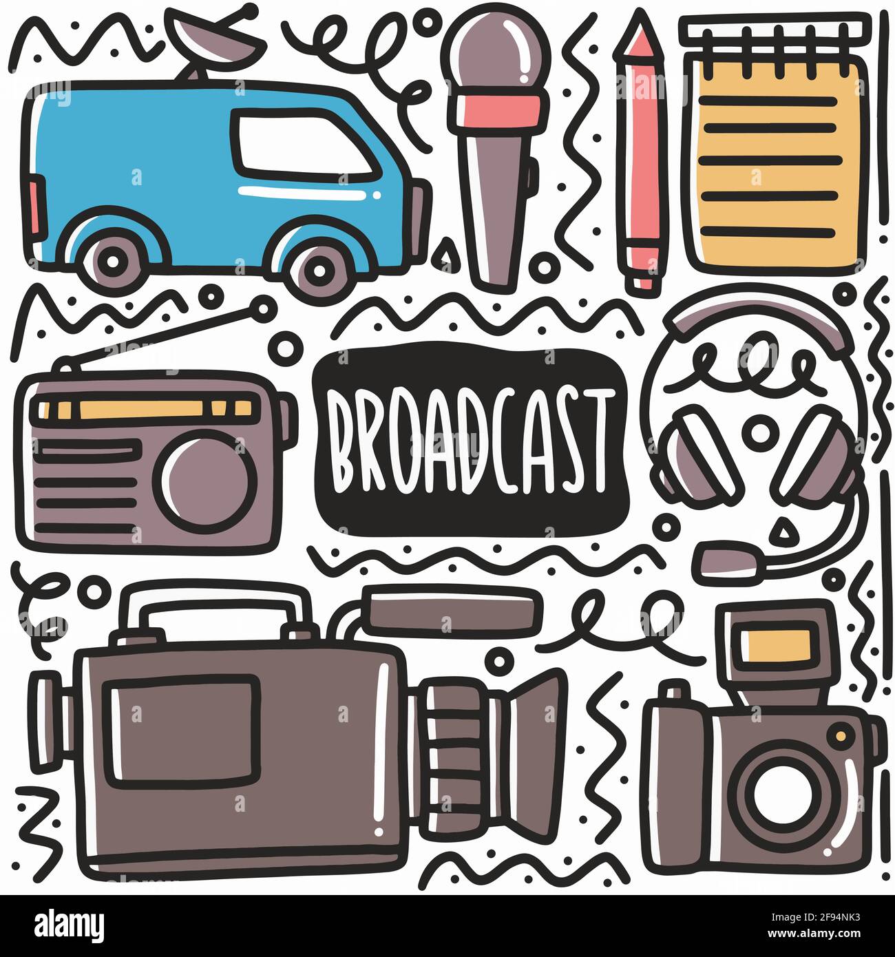 hand drawn broadcast equipment doodle set Stock Vector Image & Art - Alamy