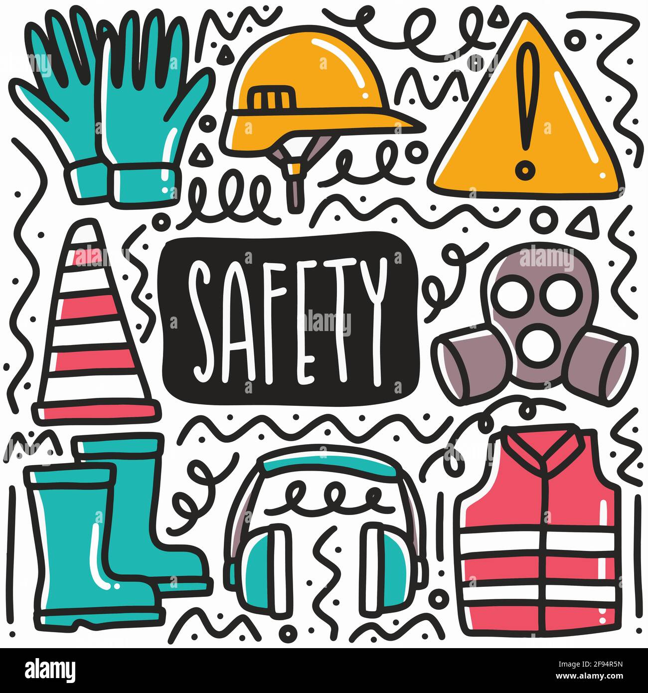 hand drawn safety equipment doodle set Stock Vector Image & Art - Alamy