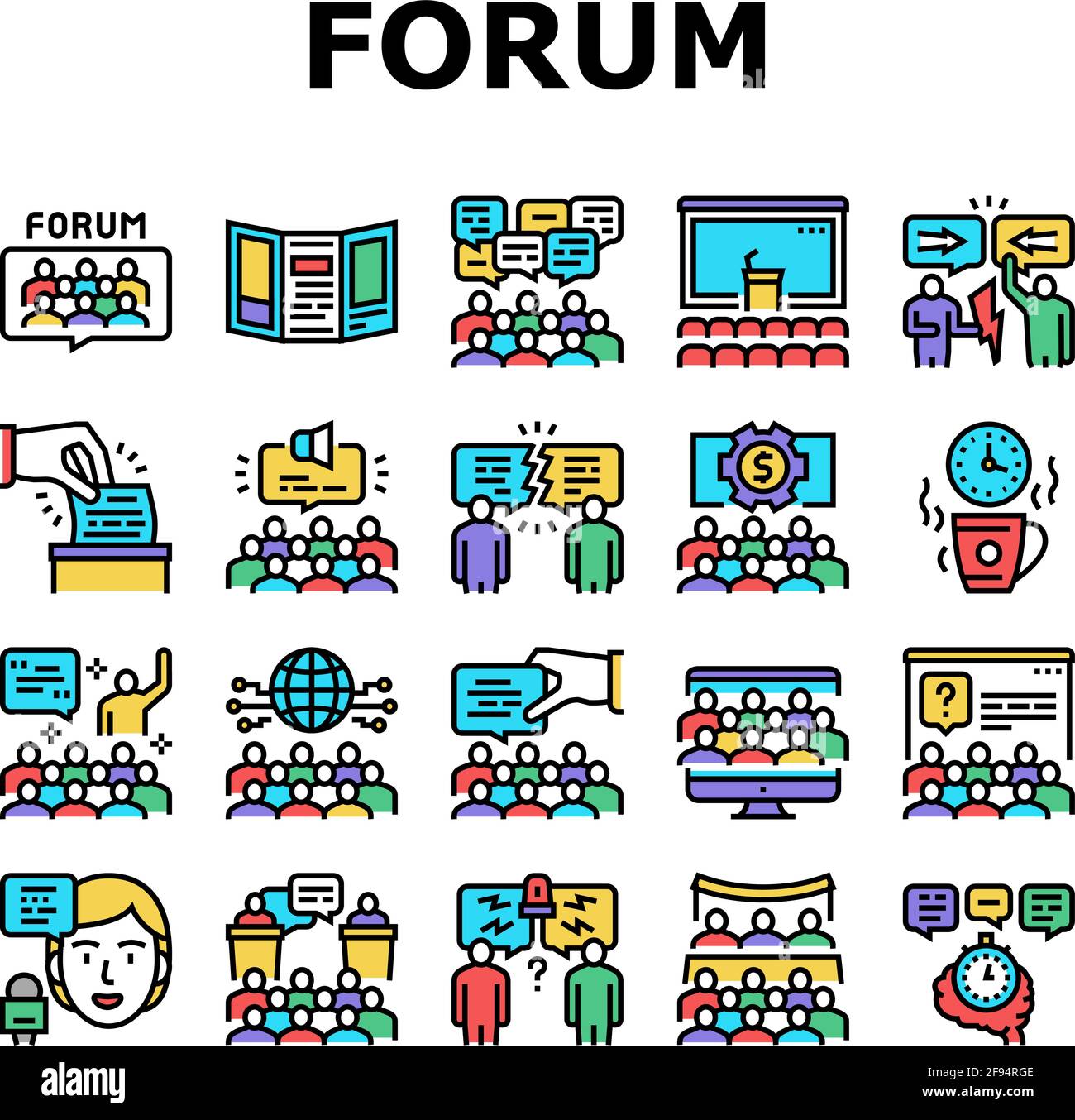 Forum People Meeting Collection Icons Set Vector Stock Vector Image ...